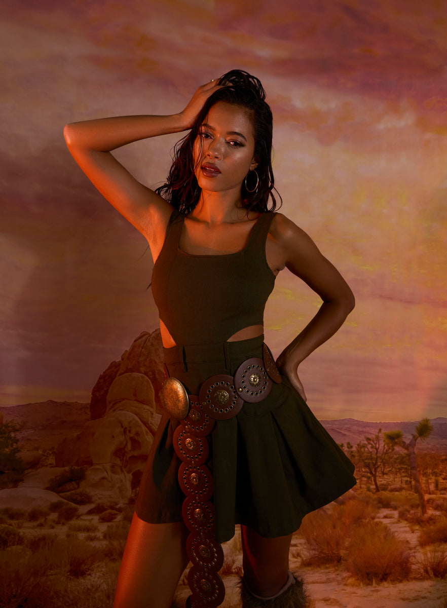 Utility Cut Out Pleated Mini Dress | Pink Vanilla